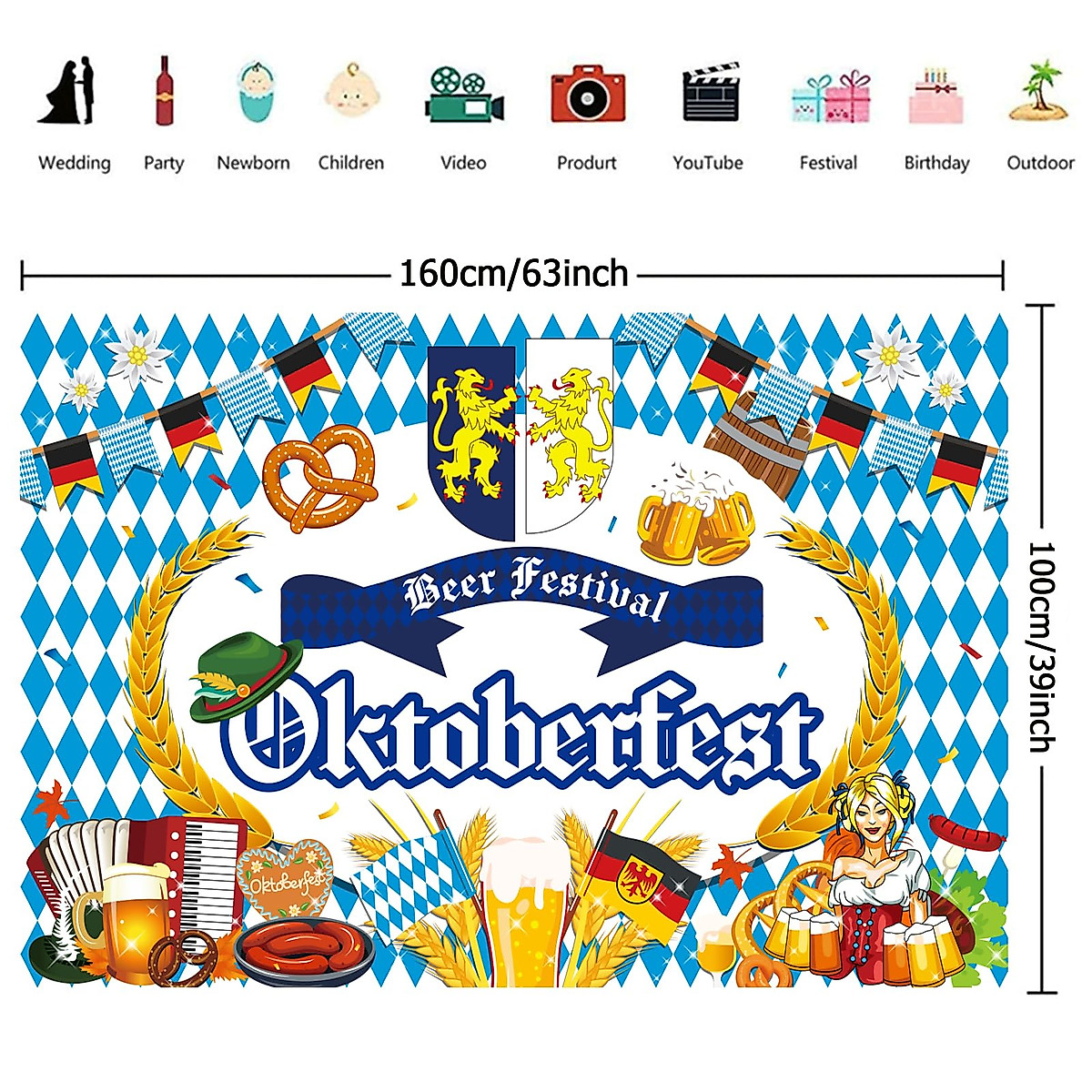 Oktoberfest Banner Backdrop Decorations, German Bavarian Oktoberfest Beer Photo Booth Background Decoration Banner, Oktoberfest Party Supplies Decorations