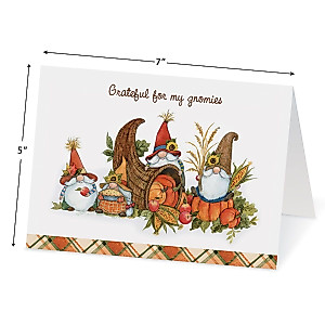 Current - Grateful Gnomes Thanksgiving Cards, Susan Winget, Themed Holiday Card Variety Value Pack, Set of 8 Large 5 x 7-Inch Cards, Assortment of 4 Unique Designs, Envelopes Included