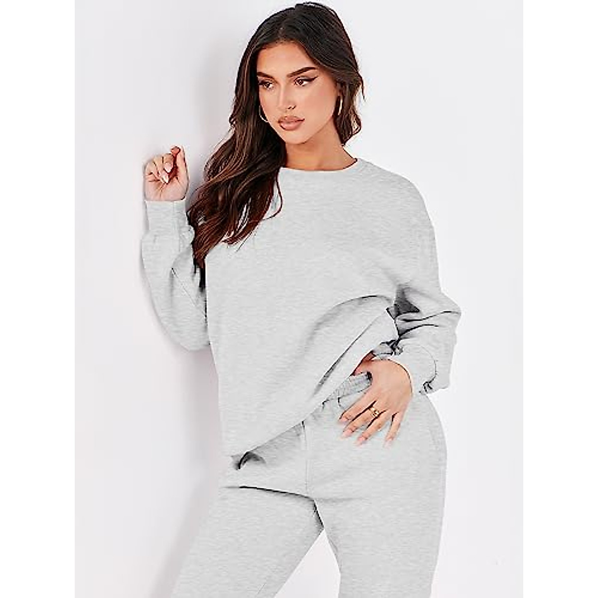 ANRABESS Women's 2 Piece Lounge Sets Fall Outfits Long Sleeve Cozy Casual Crew Neck Sweatsuit Matching Set 2023 Fashion Clothes Loungewear A1014qianhuahui-L