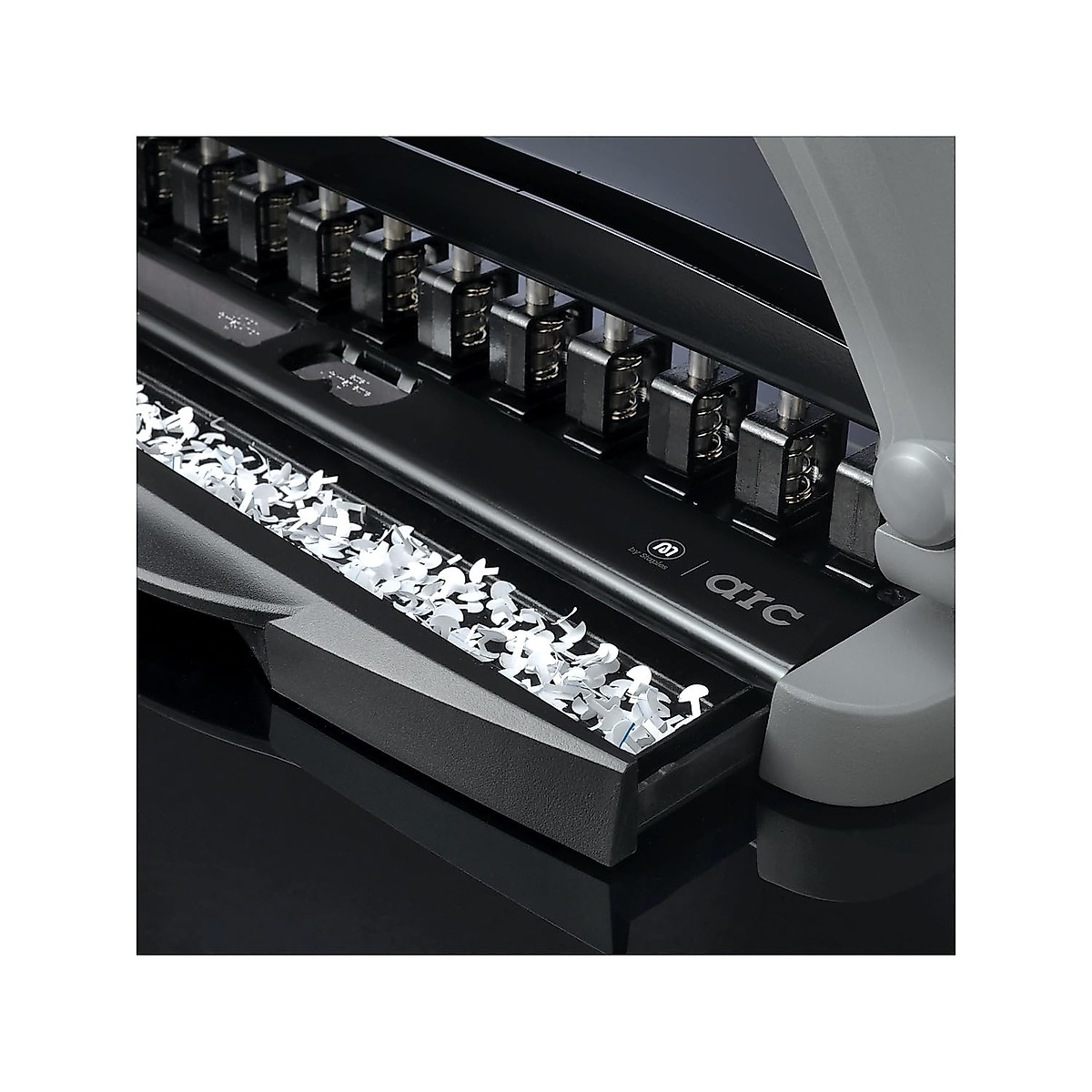 Staples Arc Desktop Paper Punch, 8-Sheet Capacity, Black & Gray