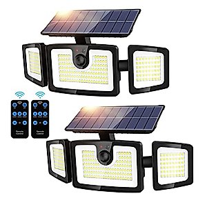 iMaihom Solar Flood Lights Outdoor, 2500LM 202 LED Security Lights, 3 Heads Motion Sensor Lights with Remote Control, IP65 Waterproof, 270°Wide Angle Flood Wall Lights for Yard Porch Garden, 2 Pack