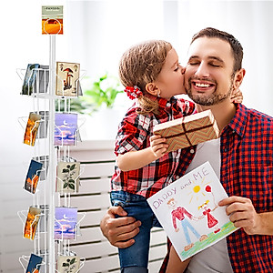 Queekay 24 Pockets Countertop Rotating Greeting Card Rack with 200 Clear Resealable Polypropylene Bags 6 Tier Metal Display Stand Spinning Floor Stand Pocket Rotating Holder for Stickers (White)