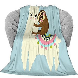 Delerain Alpaca Llama Sloth Soft Throw Blanket 40"x50" Lightweight Flannel Fleece Blanket for Couch Bed Sofa Travelling Camping for Kids Adults