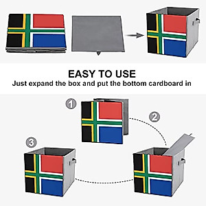 South African Nordic Cross Flag PU Leather Collapsible Storage Bins Canvas Cube Organizer Basket with Handles