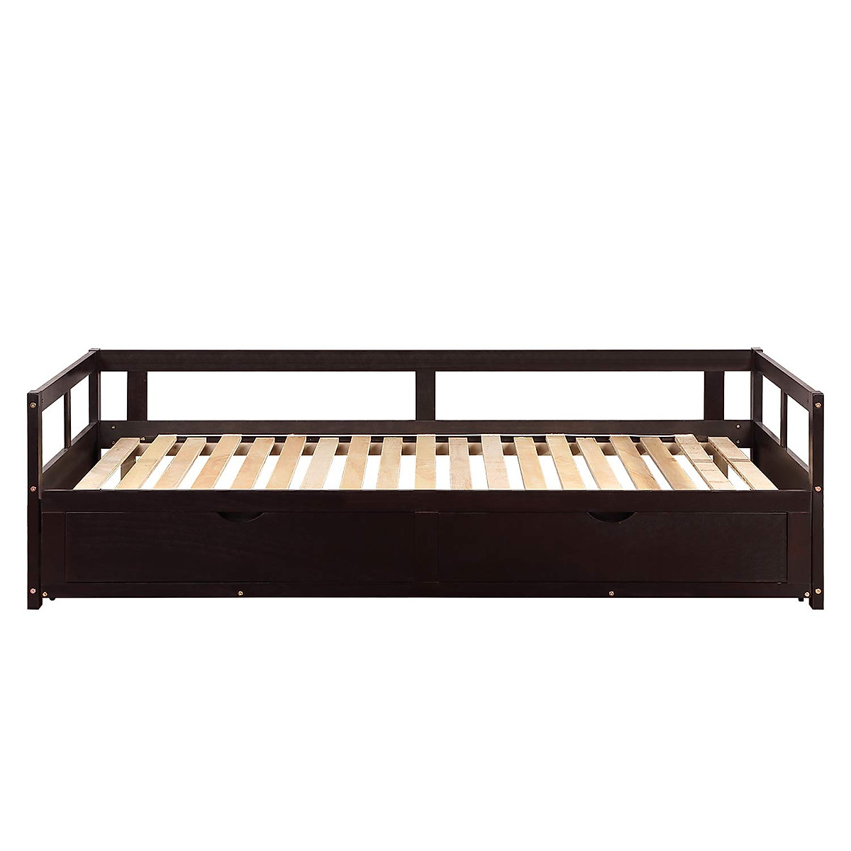 LERFAN Wooden Daybed Extendable Bed with Trundle Bed and Two Storage Drawers, can be Expanded from Twin Size to King Size, 78.2" L x 79" W x 23.2" H Espresso