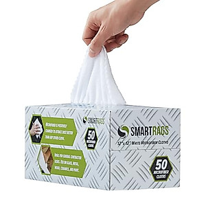 Arkwright Smart Rags in Box - (Pack of 50) Lint Free Microfiber Cleaning Cloth, Scratch & Streak-Free, Dispensable Wash Towels for Cars, Window Glass, and Auto Shop, 12 x 12 in, White
