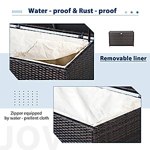 JOIVI Outdoor Storage Deck Box, Aluminum Frame Wicker Storage Bin Deck Box, 120 Gal, Brown