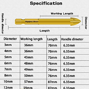 Mgtgbao Golden 10PC 6mm Masonry Drill Bits, Concrete Drill Bit Set for Tile,Brick, Plastic and Wood,Tungsten Carbide Tip Best for Wall Mirror and Ceramic Tile.
