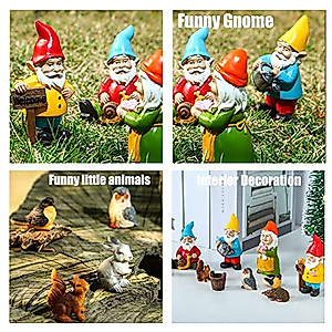 10 Pcs Outdoor Garden Mini Gnomes Statue, Fairy Garden Accessories Micro Miniature Gnomes Figurines, Resin Micro Gnomes, And Hedgehog Owl Bird Squirrel Rabbit Bucket flowerpot Decor Accessories