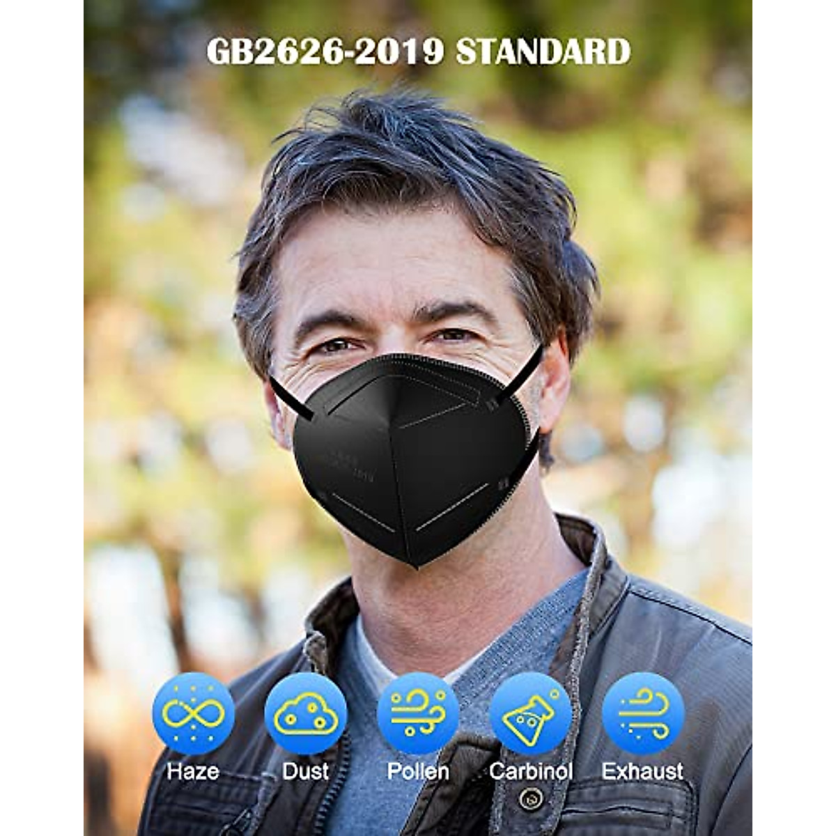 YUIKIO KN95 Face Mask,60 Pack Cup Protective Masks,5 Layers Filter Safety Mask Against PM2.5 Disposable KN95 Respirator Masks in Bulk (Black)