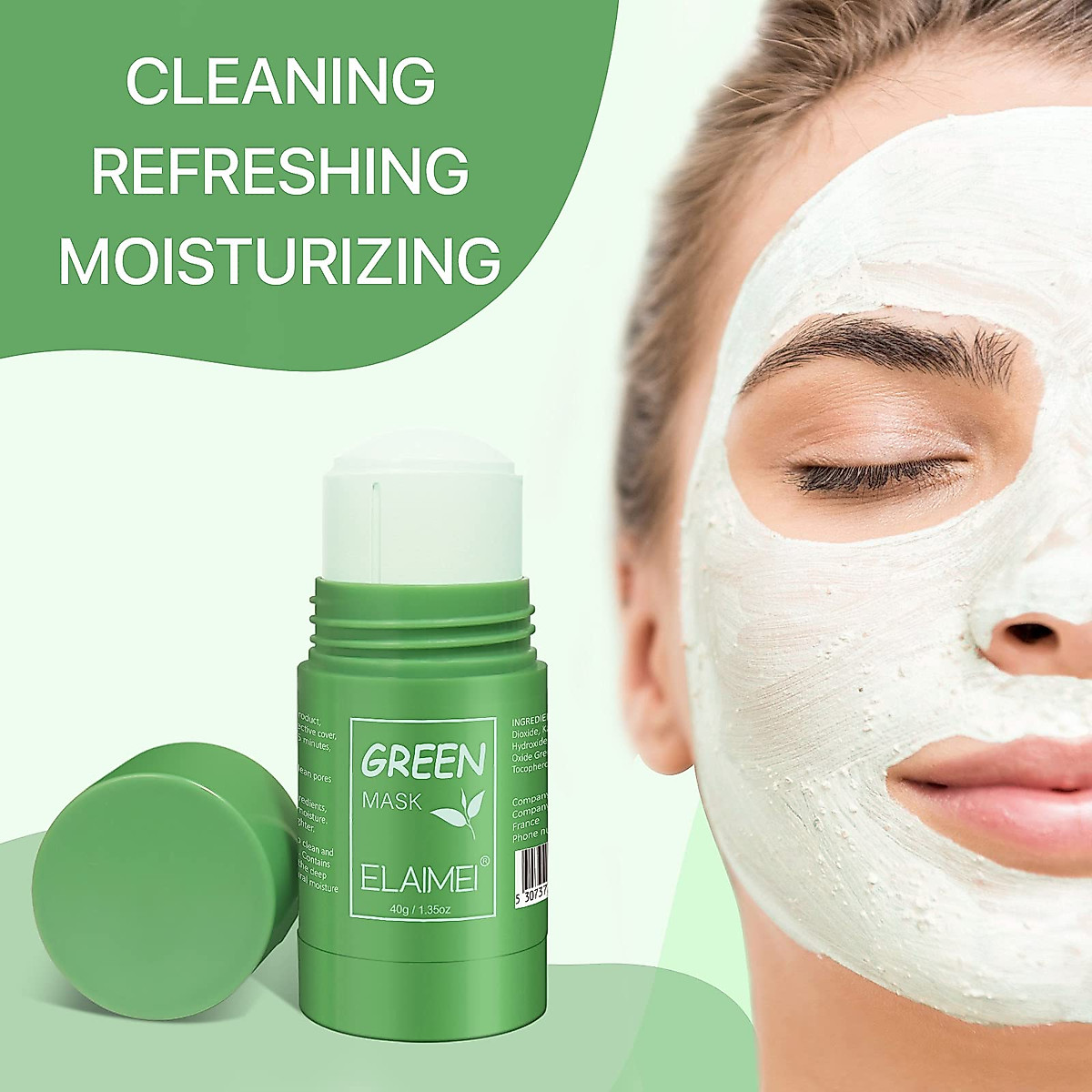 sefudun 2 Pack Green Tea Mask,Green Tea Purifying Clay Mask,Face Moisturizes,Oil Control,Deep Pore Cleansing,Blackhead Remover for All Skin Types Men Women Green Tea Solid Mask (Green 2)
