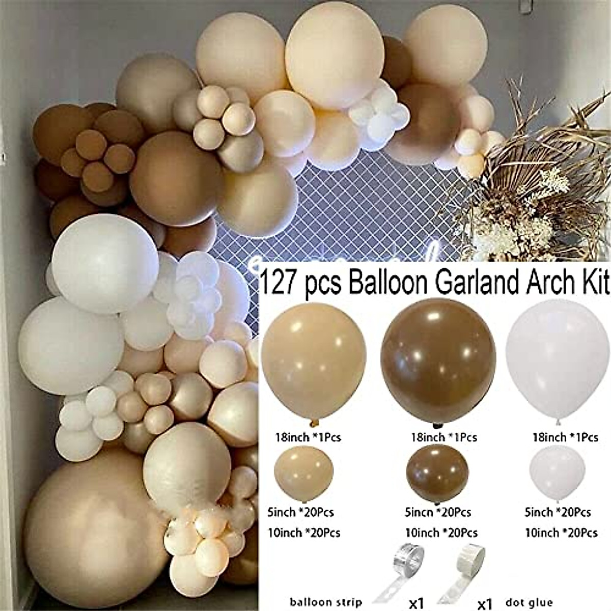 TEDREN 127PCS Balloon Garland Arch Kit Coffee Brown White Latex Balloons Kit for Garland Theme Party Birthday Baby Shower Wedding Decorations (Coffee)