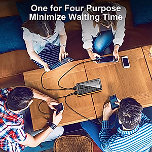 Solar Charger Power Bank, 60000mAh Portable Charger Compatible with iPhone, Cell Phone, 32 LEDs External Battery Pack for Outdoor Camping, Home Emergency, 4 Output& 2 Input Ports (Orange)