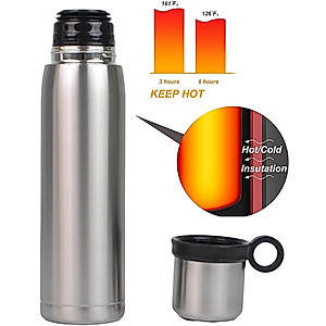 Thermo For Hot Drinks, (SILVER) 20 OZ, BPA-Free, Double Wall Insulated, 304 Stainless Steel Bottle, Vacuum Flask, For Coffee, Chocolate, Tea, Water