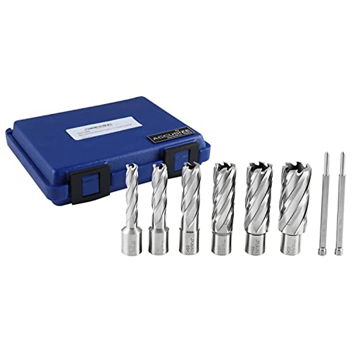 Accusize Industrial Tools Hss Annular Cutter Set, 2'' Cutting Depth, 7/16'' to 1-1/16'' Slugger Cutter, 8 Pcs/Set, HSS2-0000