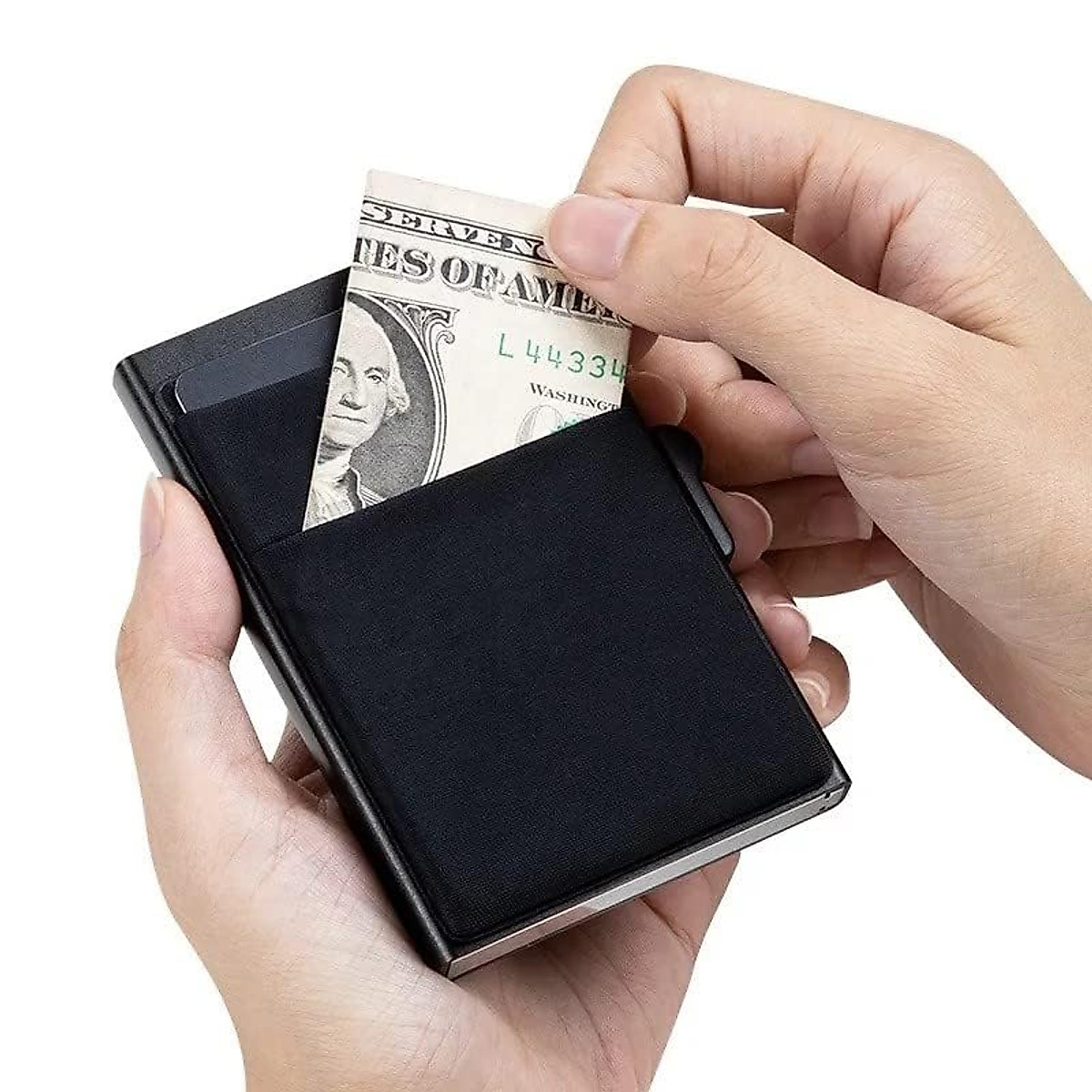 Jonsoil Minimalist Pop-up Mens Card Holder Smart RFID Wallet | Aluminum Metal Bank Card Case with Money Pocket | Slim Business Card Front Pocket Travel Wallet (Black)