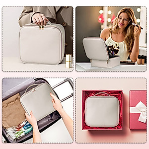 AZ GOGO Travel Makeup Bag with Light up Mirror, Makeup Train Case with Lighted Mirror 3 Color Brightness, Waterproof Portable Cosmetic Bag Organizer (Creamy White)