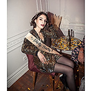 "Dirty Thirty" Sash & Rhinestone Headband Set - 30th Birthday Gifts Birthday Sash for Women Birthday Party Supplies (Gold Glitter/Black)