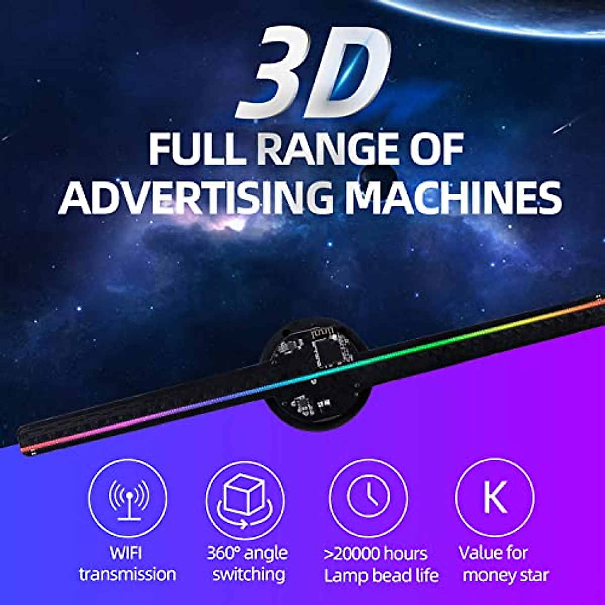 CACACOL 3D Circle App Hologram Advertising Fan 224 Lights 16.5" Wi-Fi Holographic LED Fan Creative Advertising Design Store Sign