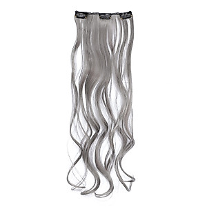 SWACC Women 20 Inches Curly Full Head 7 Separate Pieces Heat Resistance Synthetic Hair Clip in Hair Extensions (Grey)
