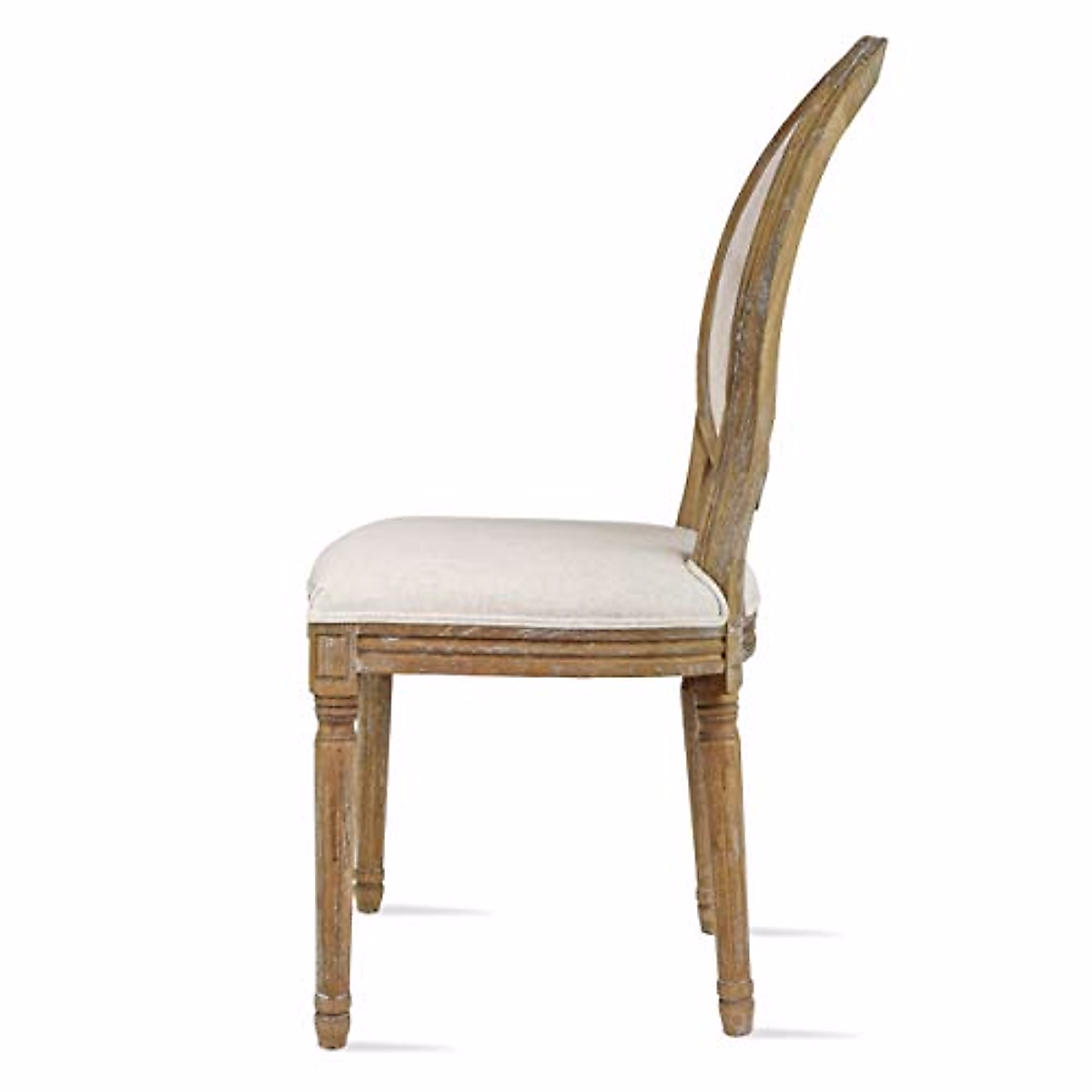 2xhome - French Country Vintage Chic Style Dining Side Chair with Upholstered Linen Welted Fabric and Elegant Natural Rustic Wood Frame - Tufted Button Oval Back