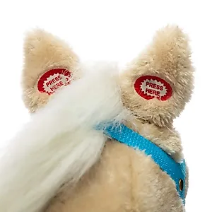 HollyHOME Stick Horse Plush Handcrafted Hobby Horse on a Stick with Wood Wheels Real Pony Neighing and Galloping Sounds for Kids Toddlers Beige 36 Inches(AA Batteries Required)