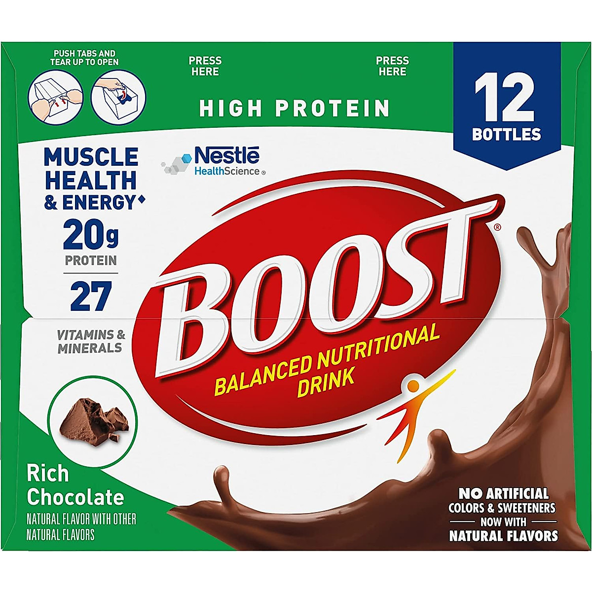 BOOST High Protein Ready to Drink Balanced Nutritional Drink, Rich Chocolate, 8 FL OZ (Pack of 12)
