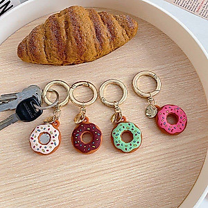 iiEASEST 2 Pack Airtag Case Keychain Doughnut Silicone Tracker Case Cover Cute 3D Donut Airtag Holder with Key Ring for Kids Grandma Dog Cat Pet Collar Beige + Pink