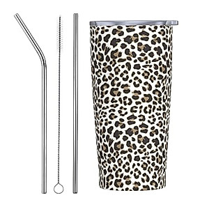 20oz Tumbler Classic Leopard Prints Double Wall Vacuum Insulated Coffee Mug with Lid and Metal Straw Brush Reusable Stainless Steel Water Bottle Travel Cup Gifts for Car Ice Drinks Hot Beverage
