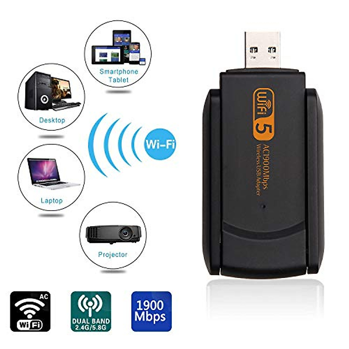 XVZ USB WiFi Adapter, 1900mbps Dual Band 2.4G/ 5G Wireless Adapter, Mini Wireless Network Card WiFi Dongle for Laptop/Desktop/PC, Support Windows10/8/8.1/7
