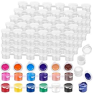Caffox 240 Pieces Empty Paint Pot, 40 Strips Acrylic Mini Paint Container Strips Storage with Lids for Classrooms School Arts and Crafts Paint (3ml/ 0.1oz)