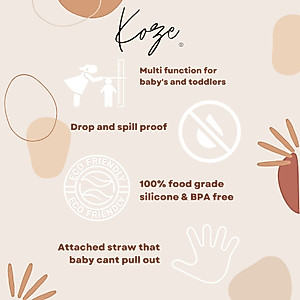 KOZE Toddler Baby Silicone Sippy Cup w Straw | Training Cup, Unbreakable 100% Silicone, Dishwasher Safe, BPA Free, 6 oz, Baby 6+ months Transition | 2-in-1 Acorn BONUS Snack Top!