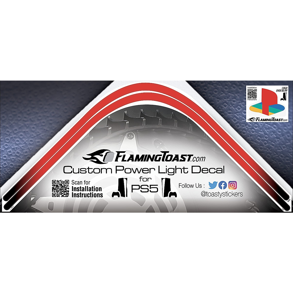 Power Light Decal and Underlay Sticker Combo for PS5 PlayStation 5 (Red)