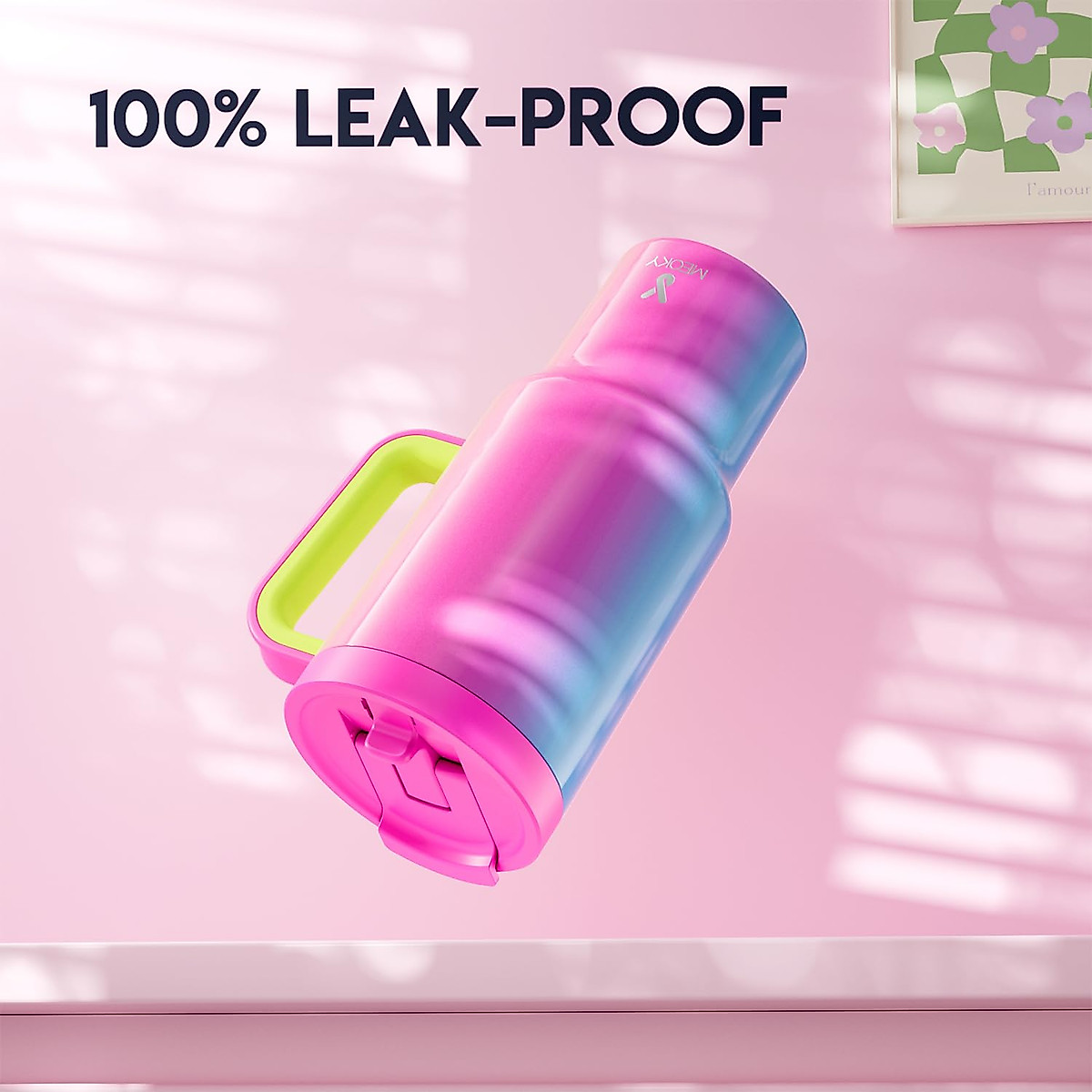 Meoky 32 oz Tumbler with Handle and Flip Straw, 100% Leakproof Tumbler with Lid and Straw, Stainless Steel Insulated Cup, Cupholder Friendly, Keeps Cold for 24 Hours (Carnival)