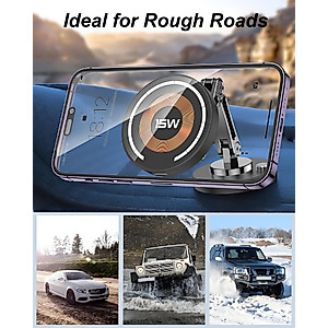 iAXBi Magnetic Car Mount Charger for MagSafe, 15W Wireless Fast Charger Phone Holder for Car with Adhesive, 360° Rotatable Zinc Alloy Handsfree Phone Stand