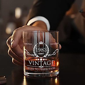 40th Birthday Gifts for Men Whiskey Glass Set - 40th Birthday Decorations, Party Supplies - 40 Year Anniversary, Bday Gifts Ideas for Him, Dad, Husband, Friends - Wood Box & Whiskey Stones & Coaster