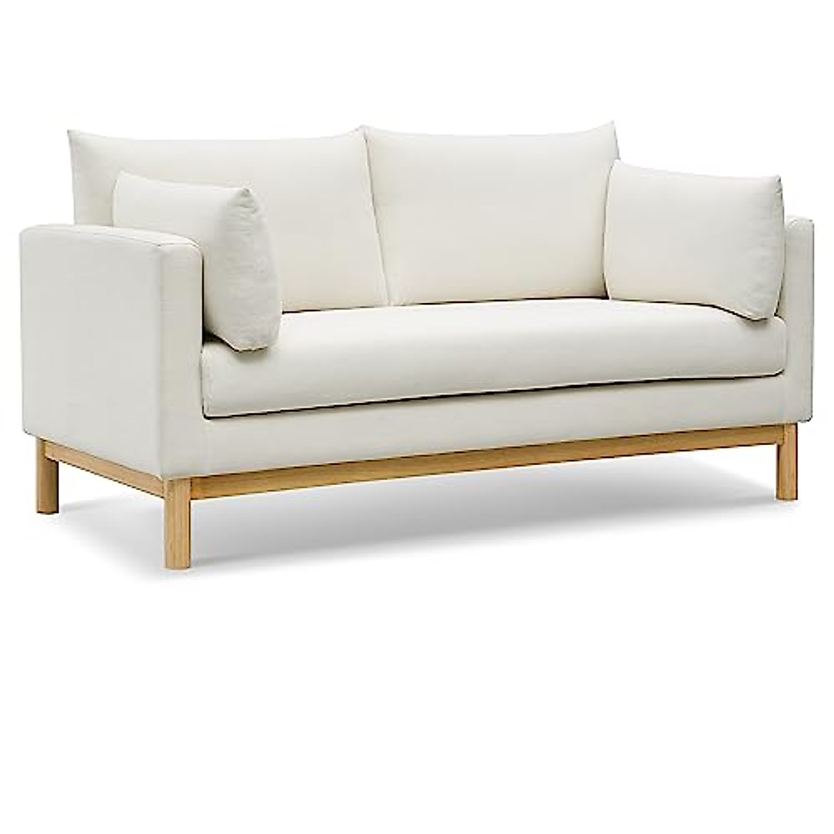 Meridian Furniture 157Cream-L Langham Collection Mid-Century Modern Linen Textured Fabric Upholstered Loveseat, Cream Linen Textured Fabric, Natural Finish Wood Base, 66" W x 33.5" D x 33" H, Cream