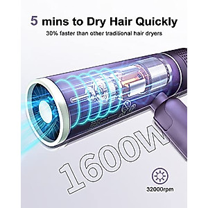 7MAGIC Foldable Hair Dryer, Powerful Ionic Blow Dryer for Fast Drying, Travel Hair Blow Dryer with Storage Bag, Lightweight Portable Hairdryer for Women, Cold/2 Heating/2 Speed Settings, Purple