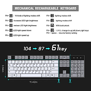 eirix Wireless/Wired Mechanical Keyboard, Compact Full Keys Programmable Gaming/Office Keyboard with RGB Backlight for Mac/PC/Laptop
