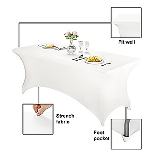 FORLIFE Spandex Table Covers 6ft，Fitted Tablecloth for 6ft Rectangular Tables, Stretch Patio Table Covers, Universal Spandex Table Cover for Wedding, Banquet, Party (6ft, White)