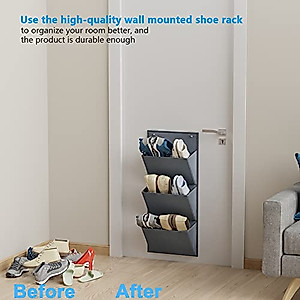 Yocice Wall Mounted Hanging Organizer 2Pack,Shoes Rack/Can Store 6Pairs of Plus-Size Sneakers,Also Stores Boots.with Sticky Hanging Mounts, Shoes Holder ,Door Shoe Hangers (SM08-Gray-2)