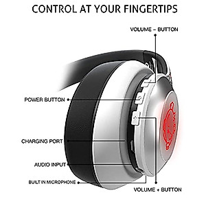 Dualpow Bluetooth 5.0 Headphones, Wireless Over Ear Gaming Homeschooling Headset 24Hrs Playtime Deep Bass Microphone for iPhone/Android/IPAD/Tablets/TV/PC & ONLY Wired for PS4/PS5,Switch,Xbox (AW)