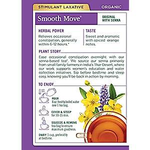 Traditional Medicinals Organic Smooth Move with Senna Herbal Tea, Relieves Occasional Constipation, (Pack of 2) - 32 Tea Bags Total