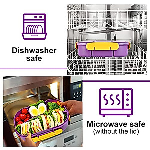 PARACITY Bento Box for Adults, Leak-Proof Bento Lunch Box 61OZ, Large Capacity Lunch Container with 4 Compartments& Utensiles, Leak-Proof, Microwave/Dishwasher/Freezer Safe, BPA-Free(Purple)