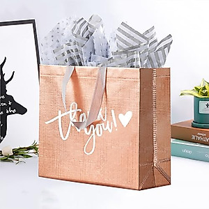 SHIPKEY 10 Pack Rose Gold Grocery Bags with Tissue Paper, 12.5x4.7x11 Inches Thank You Shopping Bags, Water-proof Packing Bags for Christmas, Easter Day, and Weddings (32x12x28 cm)