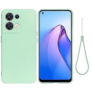 Case for Oppo Reno8, Liquid Silicone Protective Phone Case for Oppo Reno8 with Silicone Lanyard, Slim Thin Soft Shockproof Cover for Oppo Reno8 Silicone Case Green