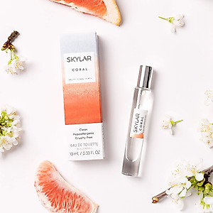 Coral Perfume By Skylar - Travel-Sized Rollerball Paraben-Free, Phthalate-Free, Vegan, and Cruelty-Free Fragrance - Fruity, Floral, Flirty - Currant, Patchouli, and Sandalwood (10mL / 0.33 fl oz)