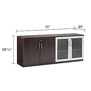 Mayline MVLCLDC Medina Low Wall Cabinet with Wood and Glass Doors, 72"W, Mocha Laminate