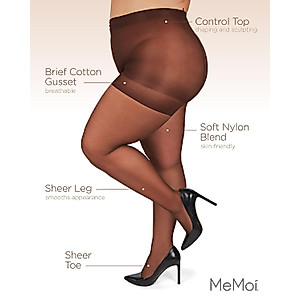 MeMoi Plus Size Curvy Control Top Pantyhose for Women, Comfortable Sheer Pantyhose, Lightweight Womens Stockings - French Coffee 7X