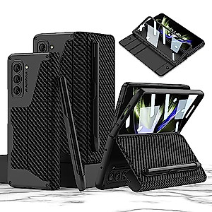 FYTON Case for Galaxy Z Fold5 Case with S Pen Holder (Removable), Z Fold5 Wallet Case with Hinge Protection, Card Slot and Kickstand Function for Samsung Galaxy Z Fold5 5G, Cloud Black